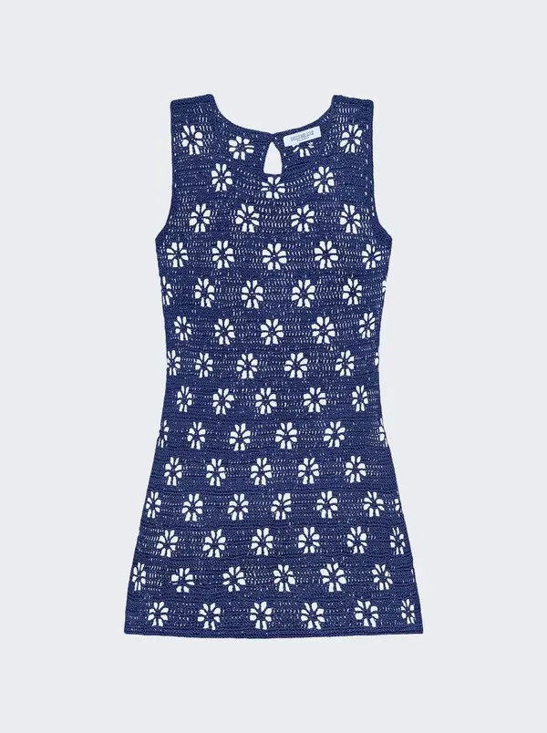 Calle Del Mar Floral Crochet Mini Dress - Navy