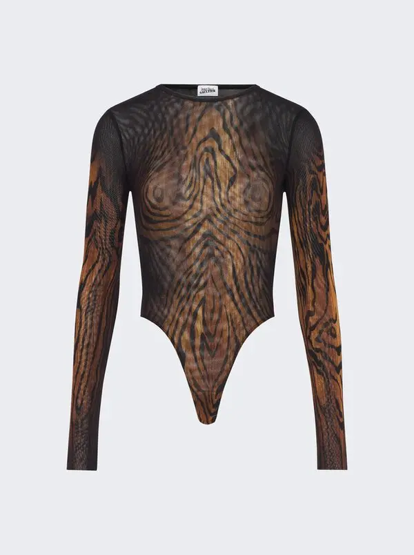 JEAN PAUL GAULTIER Mesh Printed Bodysuit - Black