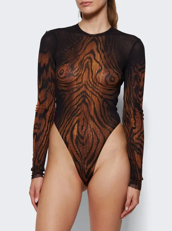 JEAN PAUL GAULTIER Mesh Printed Bodysuit - Black