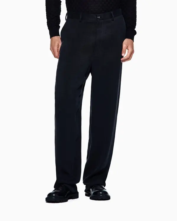 Giorgio Armani Canneté Cupro Flat-front Trousers