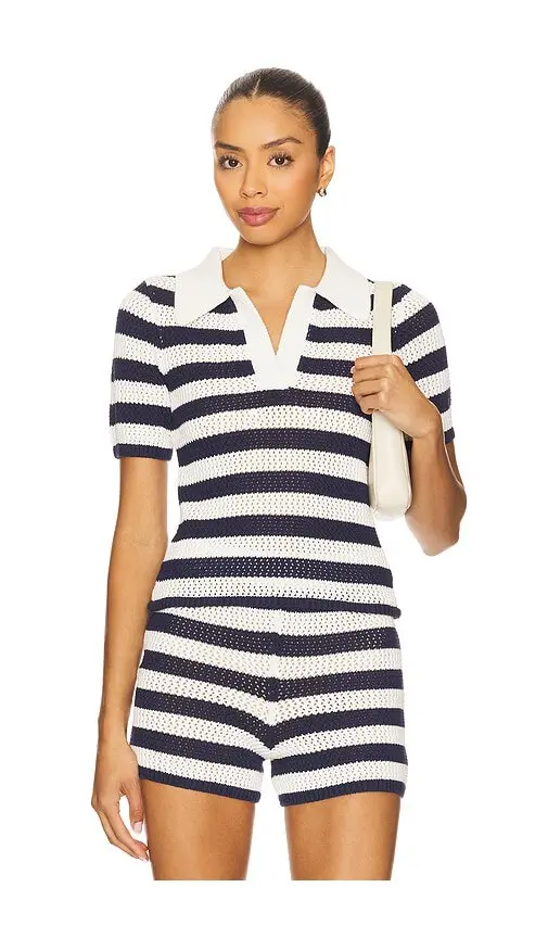 SEROYA Pax Polo Top - Navy & Eggshell
