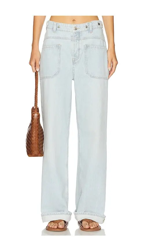 Free People X We The Free Palmer Cuffed Wide Leg Jeans - Daydream Blue