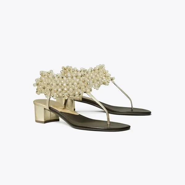 Tory Burch Beaded Heeled Sandal - Spark Gold