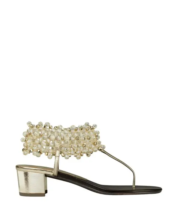 Tory Burch Beaded Heeled Sandals - Spark Gold