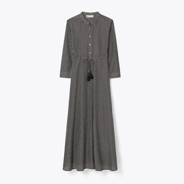 Tory Burch Striped Cotton Silk Dress - Black Stripe
