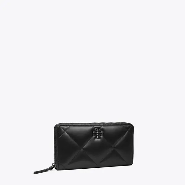 Tory Burch Kira Diamond Quilt Powder Coated Zip Continental Wallet - Black