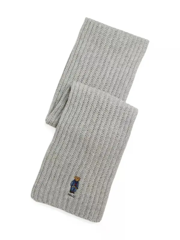 Polo Ralph Lauren Ribbed Bear-embroidered Scarf - Grey