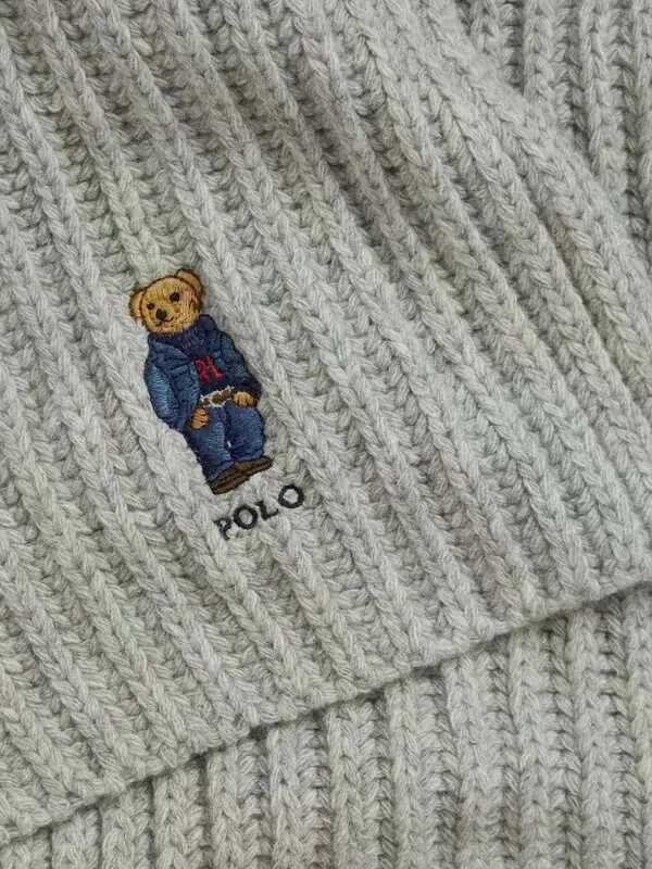 Polo Ralph Lauren Ribbed Bear-embroidered Scarf - Grey