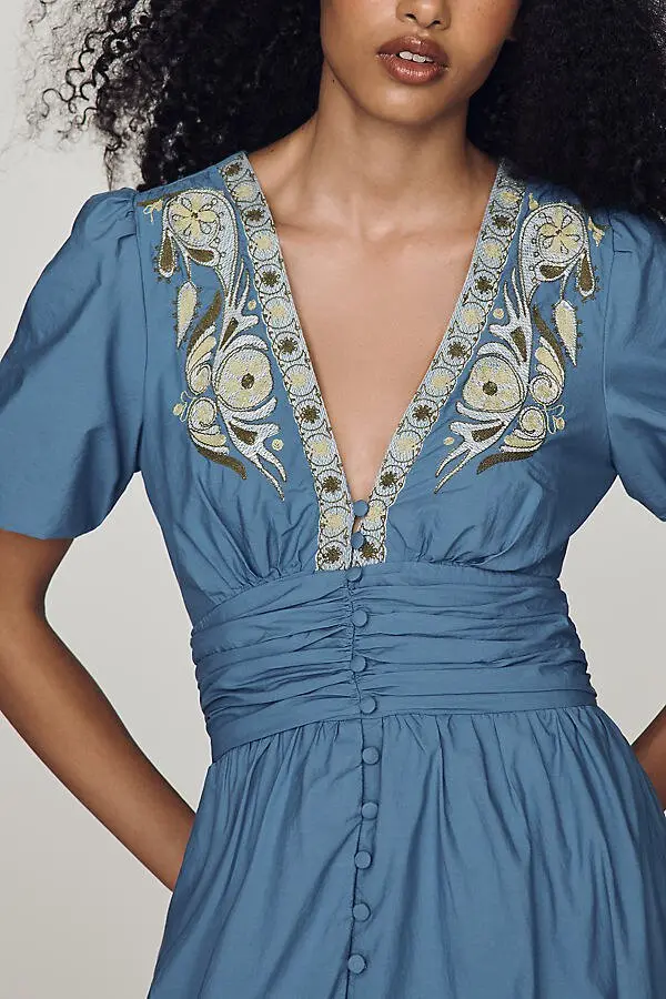 Anthropologie Katerina Embroidered Maxi Dress