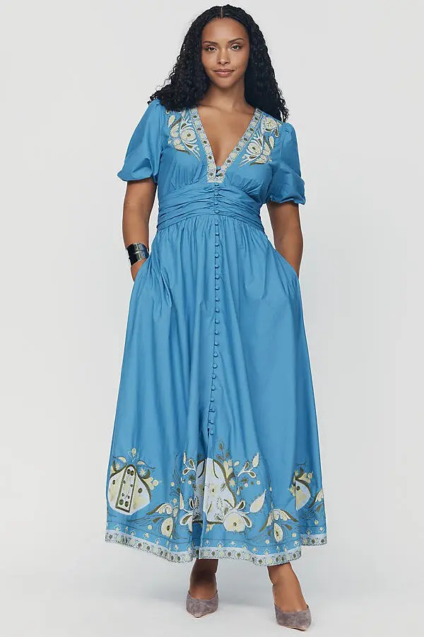 Anthropologie Katerina Embroidered Maxi Dress