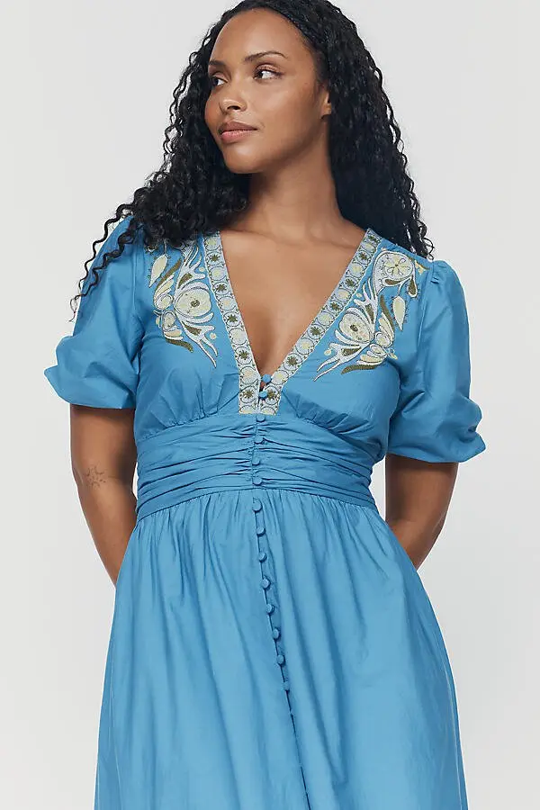 Anthropologie Katerina Embroidered Maxi Dress