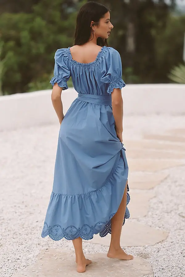 knee length dresses for ladies SNDYS Angel Midi Dress Swirl Blue– Selfie Leslie