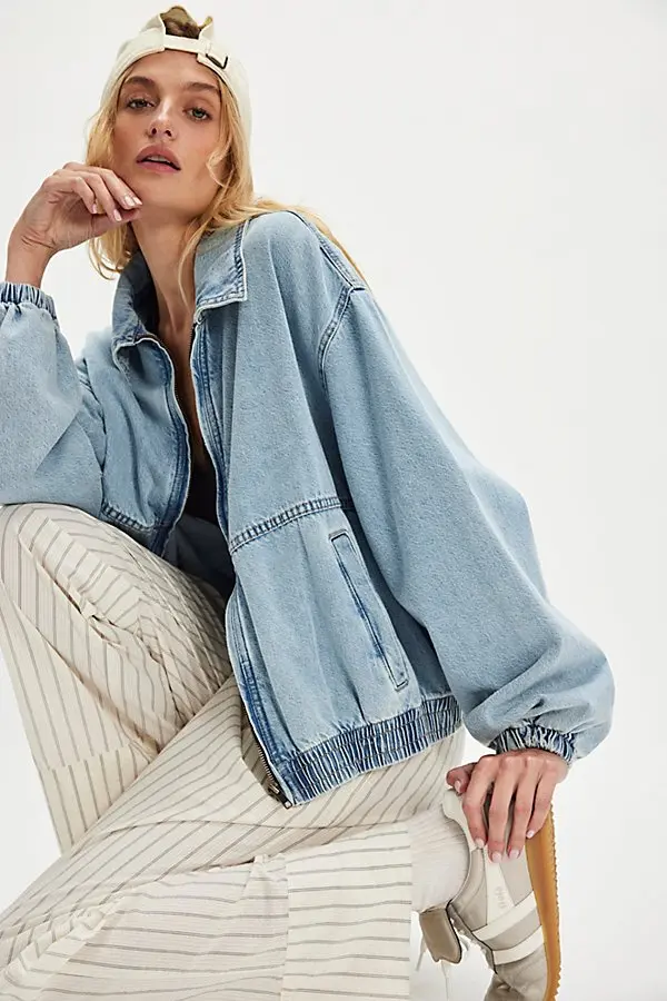 Free People We The Free Birdie Denim Bomber Jacket