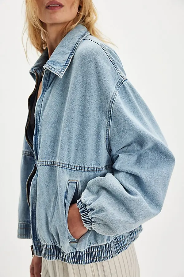 Free People We The Free Birdie Denim Bomber Jacket