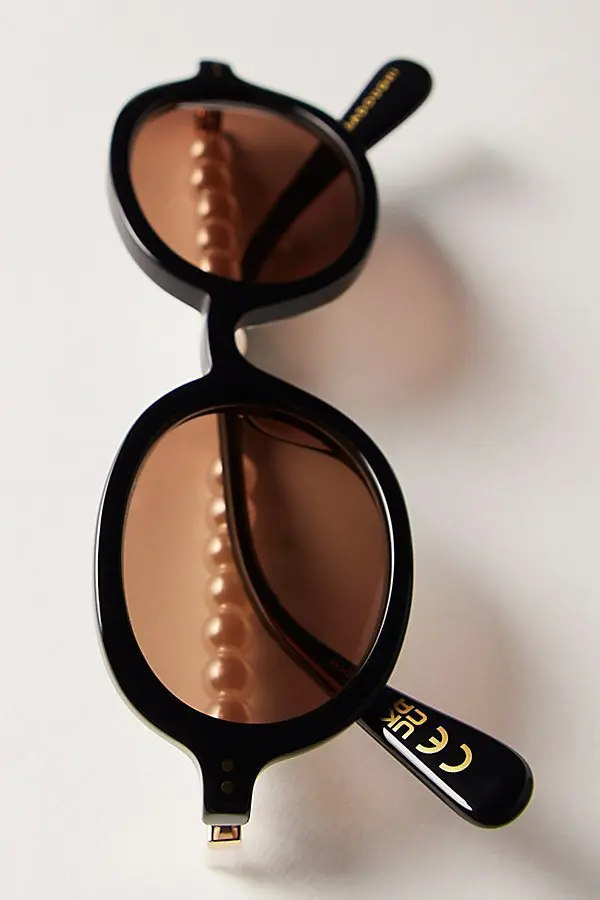 Lele Sadoughi Austin Pearly Round Frame Sunglasses In Jet  display picture 1