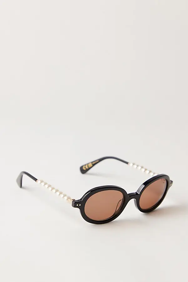 Lele Sadoughi Austin Pearly Round Frame Sunglasses In Jet  display picture 3