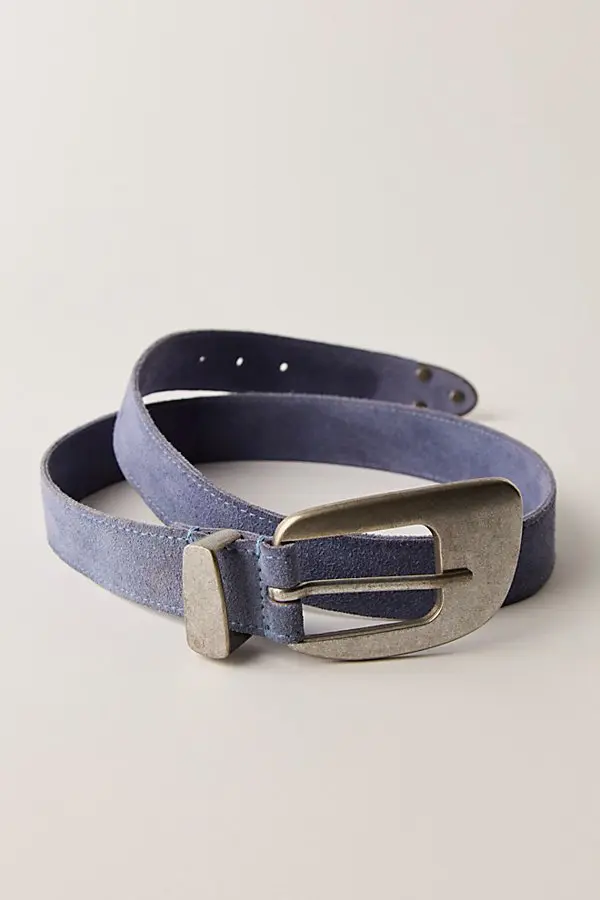 Free People Suede Belt With Geometric Buckle - Cornflower