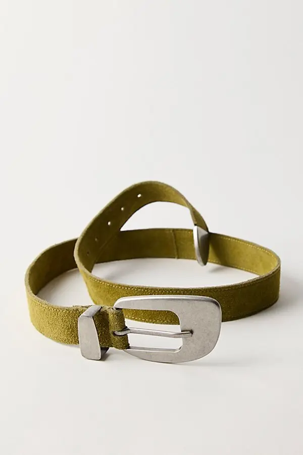 Free People Suede Belt With Geometric Buckle - Martini Olive