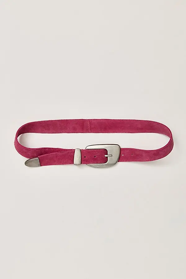 Free People Suede Belt With Geometric Buckle - Medium Pink