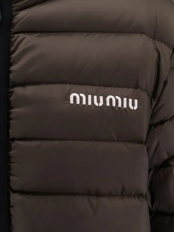 Miu Miu Recycled Polyester Hooded Down Jacket - Brown