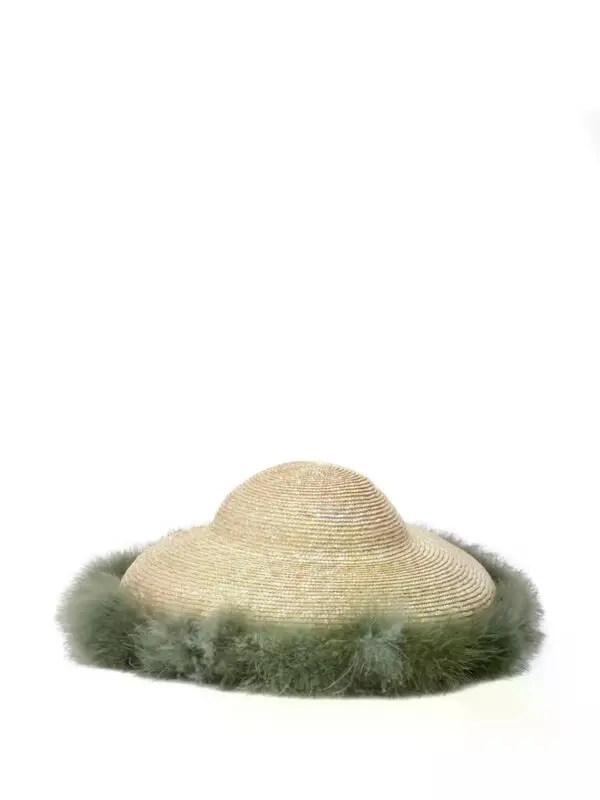 YESEY Feather-trimmed Straw Hat - Neutrals