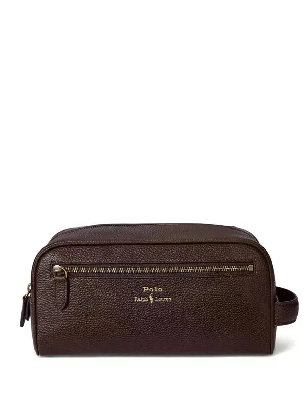 Polo Ralph Lauren Pebbled-leather Wash Bag - Dark Brown