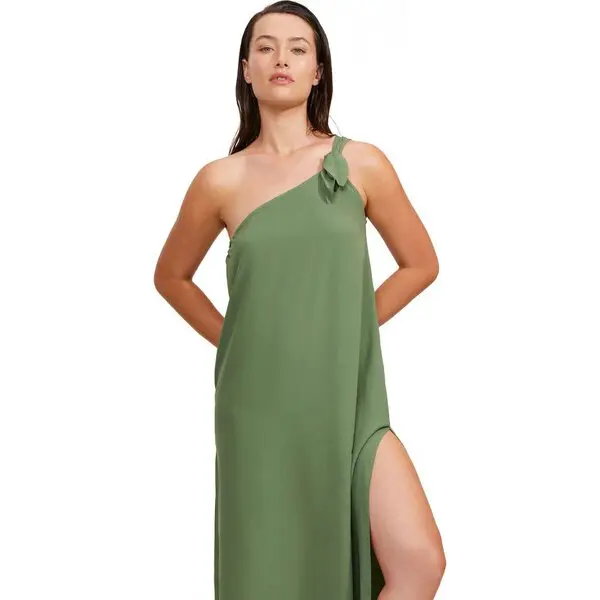 LUMA GOTTEX One Shoulder Sarong Style Maxi Dress Coverup - Olive