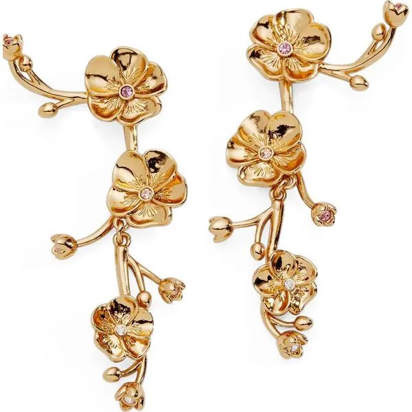 ALEX AND ANI New York Botanical Garden® 2-in-1 Pansy Statement Earrings - Gold