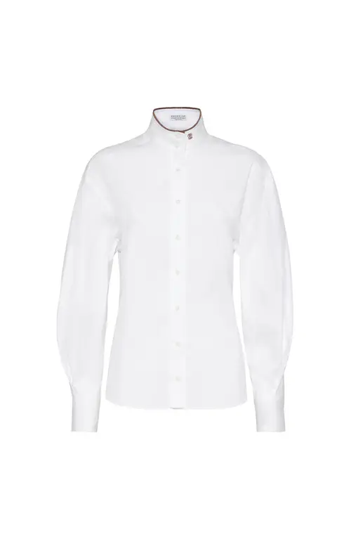 Brunello Cucinelli Stretch Poplin Shirt With Monili Detail