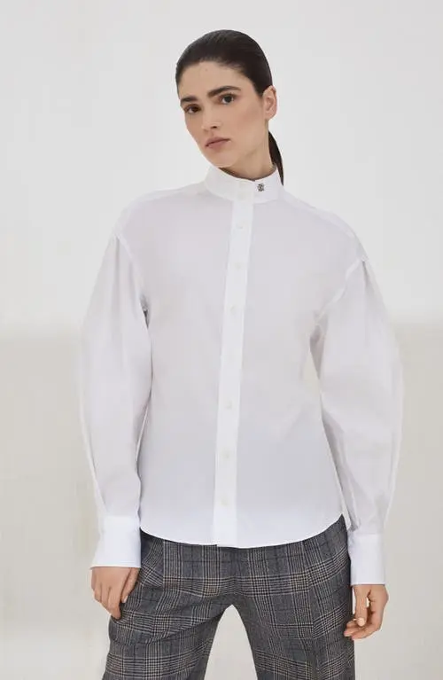 Brunello Cucinelli Stretch Poplin Shirt With Monili Detail