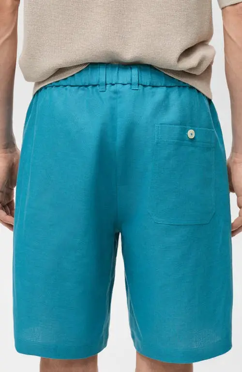 Mango Cotton And Linen Bermuda Shorts - Turquoise