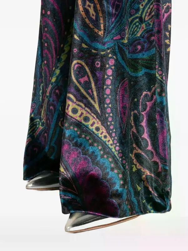 Etro Paisley-print Velvet Trousers - Blue