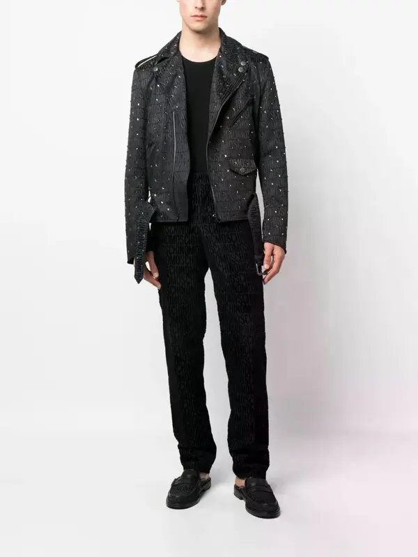 Moschino Flocked-logo Straight-leg Trousers