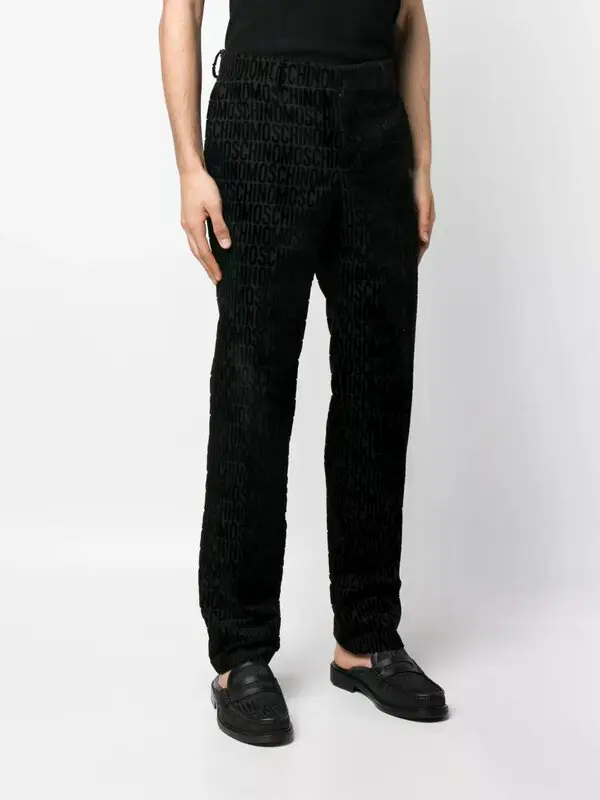 Moschino Flocked-logo Straight-leg Trousers