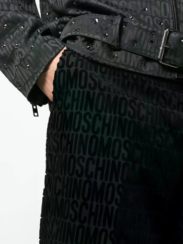 Moschino Flocked-logo Straight-leg Trousers