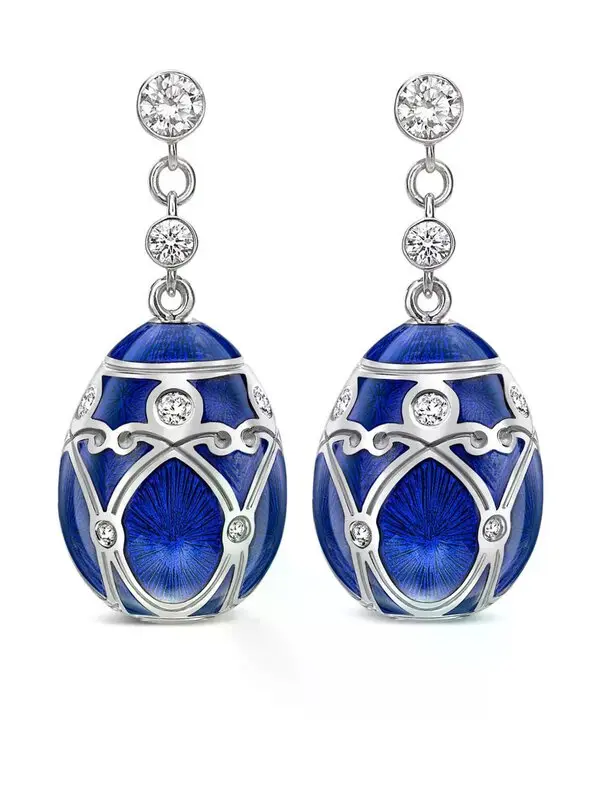 Faberge 18kt White Gold Heritage Palais Diamond Earrings - Blue