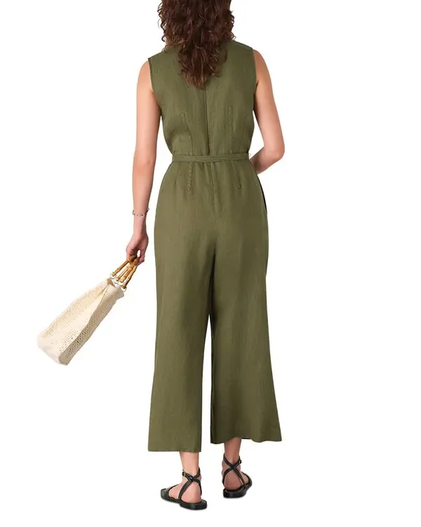 Whistles Belted Seamed Linen Jumpsuit - Khaki