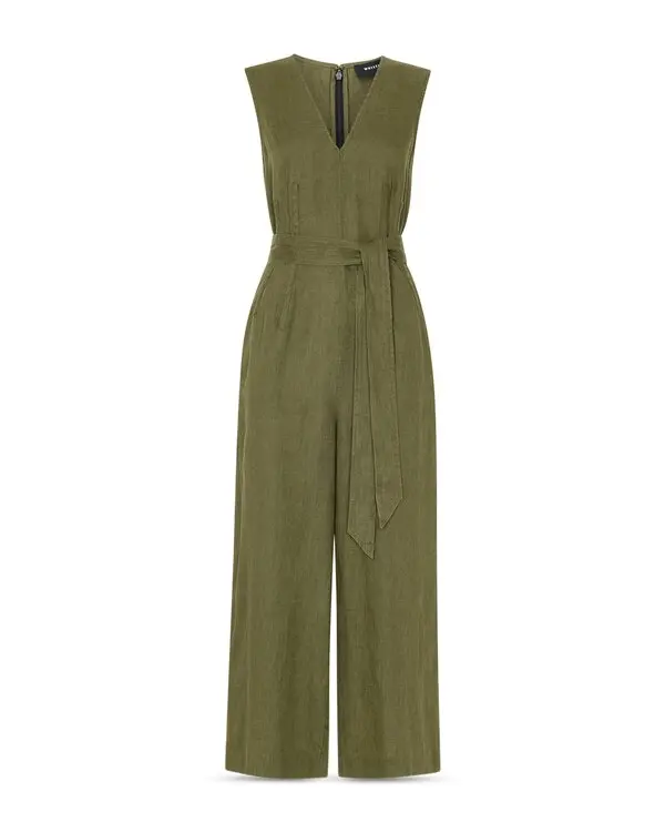 Whistles Belted Seamed Linen Jumpsuit - Khaki
