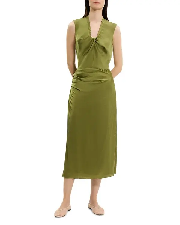 Theory Ruched Midi Skirt In Crushed Satin