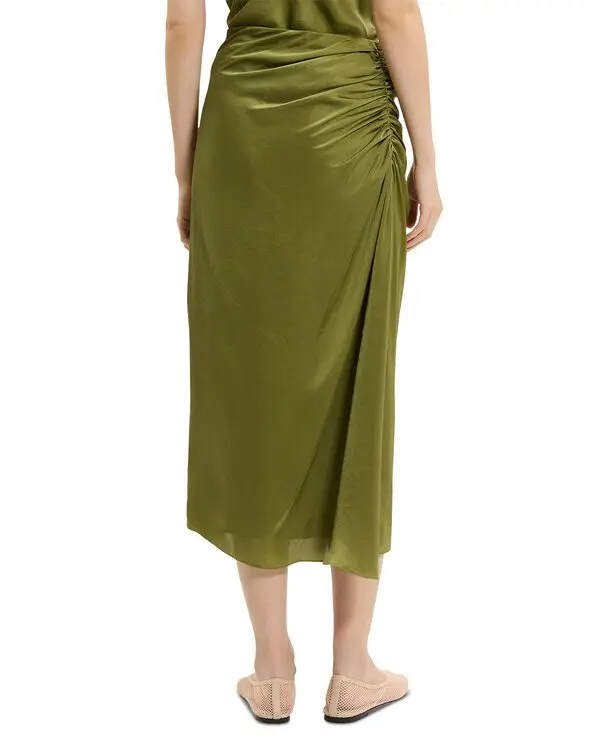 Theory Ruched Midi Skirt In Crushed Satin