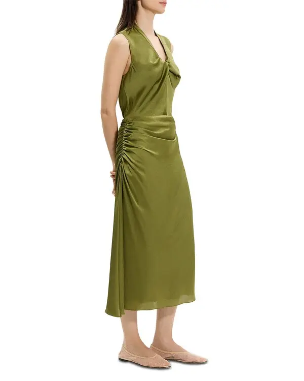 Theory Ruched Midi Skirt In Crushed Satin