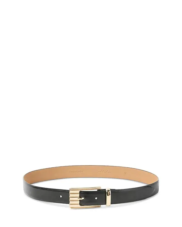 Ettika Engraved Rectangle Buckle Leather Belt - Black