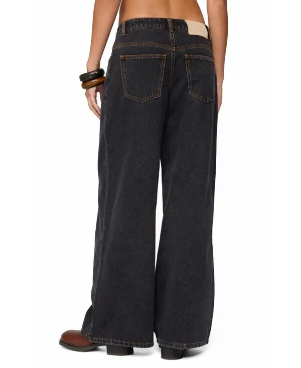 EDIKTED Contrast Stitch Low Rise Wide Leg Jeans - Black-washed