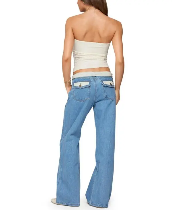 EDIKTED Floral Foldover Low Rise Jeans