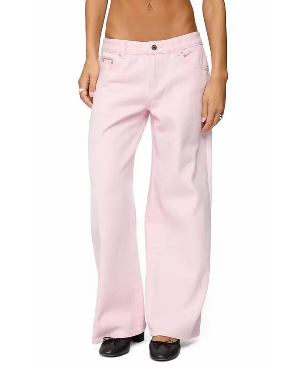 EDIKTED Petite Roman Low Rise Slouchy Colored Wash Jeans - Pink