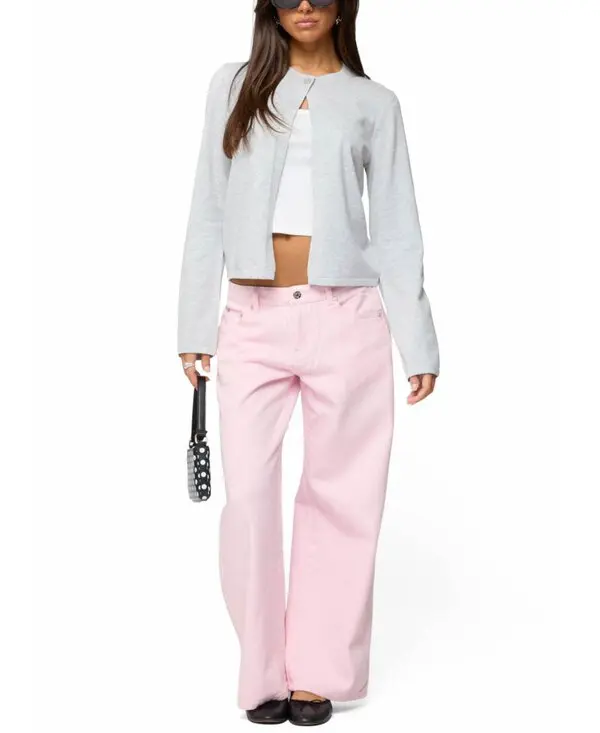 EDIKTED Petite Roman Low Rise Slouchy Colored Wash Jeans - Pink