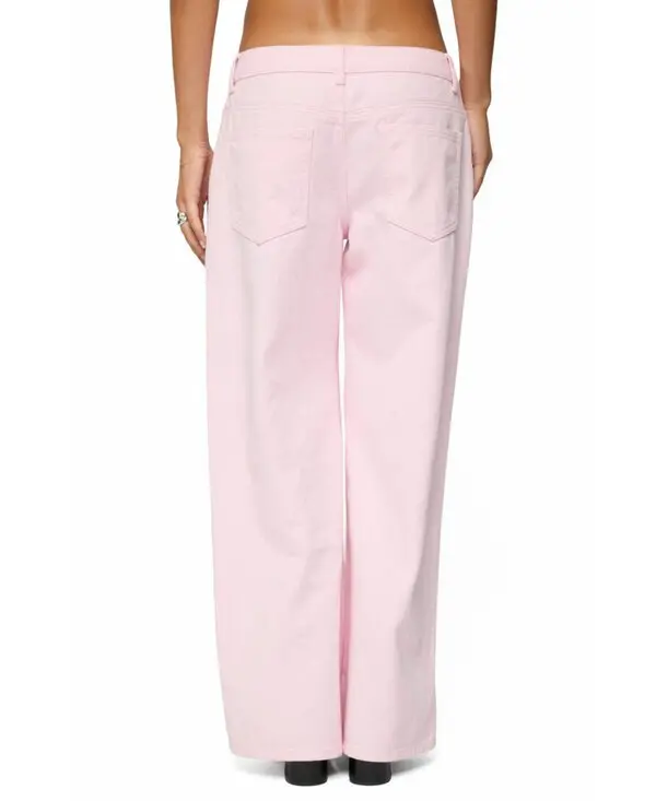 EDIKTED Petite Roman Low Rise Slouchy Colored Wash Jeans - Pink