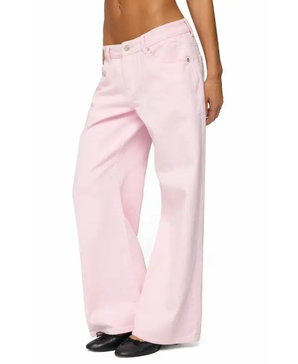EDIKTED Petite Roman Low Rise Slouchy Colored Wash Jeans - Pink