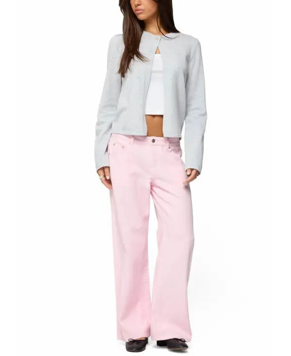 EDIKTED Petite Roman Low Rise Slouchy Colored Wash Jeans - Pink