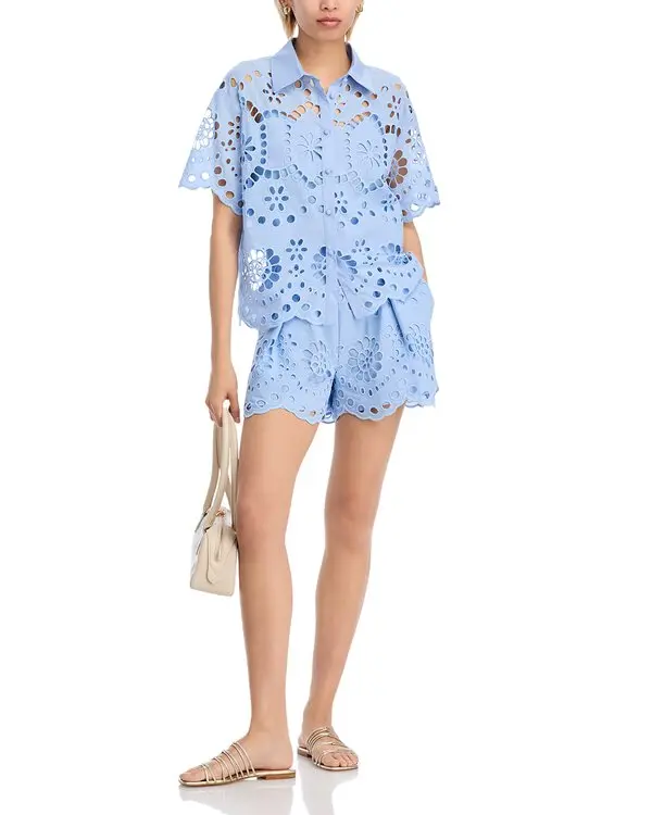 Aqua Floral Eyelet Shorts